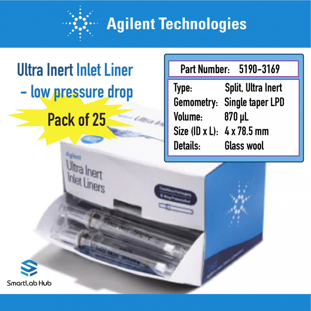 Agilent,Inlet liner,Ultra Inert,split,low pressure drop,glass wool,5190 ...