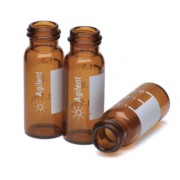 Agilent Vial, screw top, amber, write-on spot, certified, 2 mL, 100/pk. Vial size: 12 x 32 mm